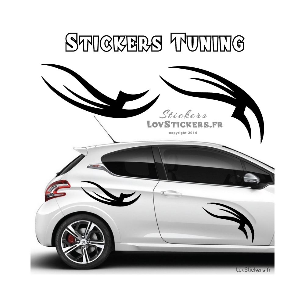 2 Stickers Tribal Tuning Voiture Couleur Exterieur Noir